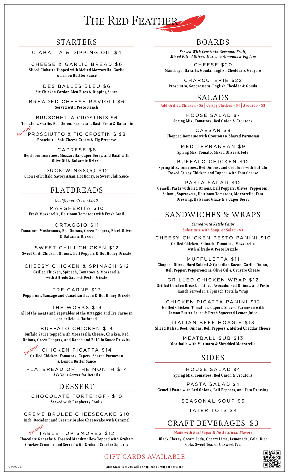 Menu – The Red Feather
