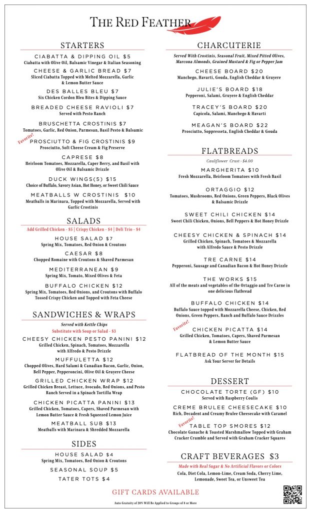 Menu – The Red Feather