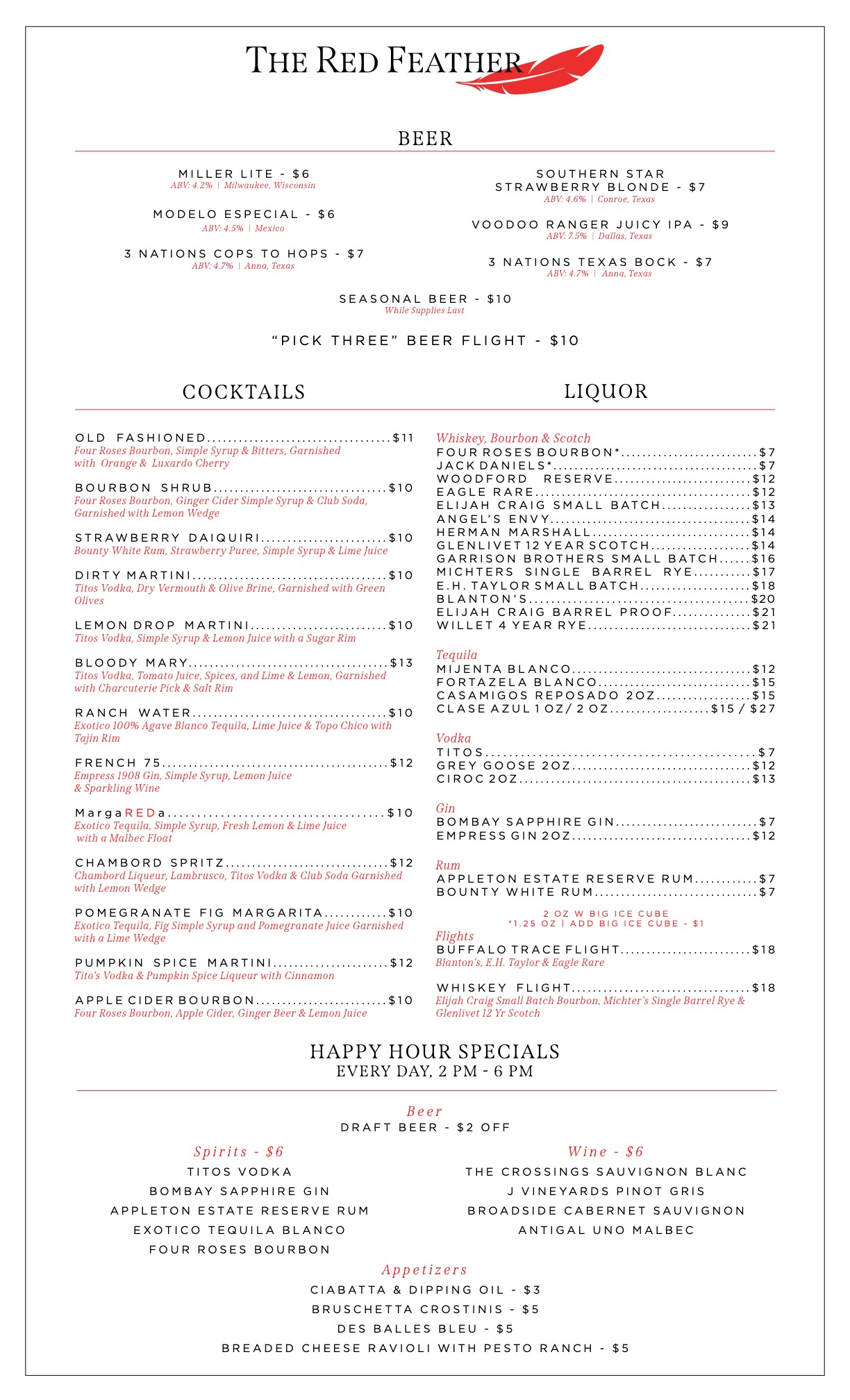 Menu – The Red Feather