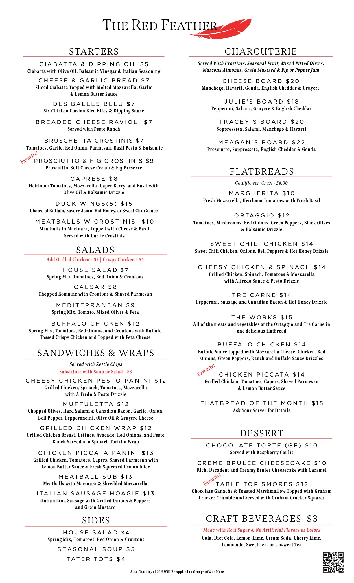 Menu – The Red Feather