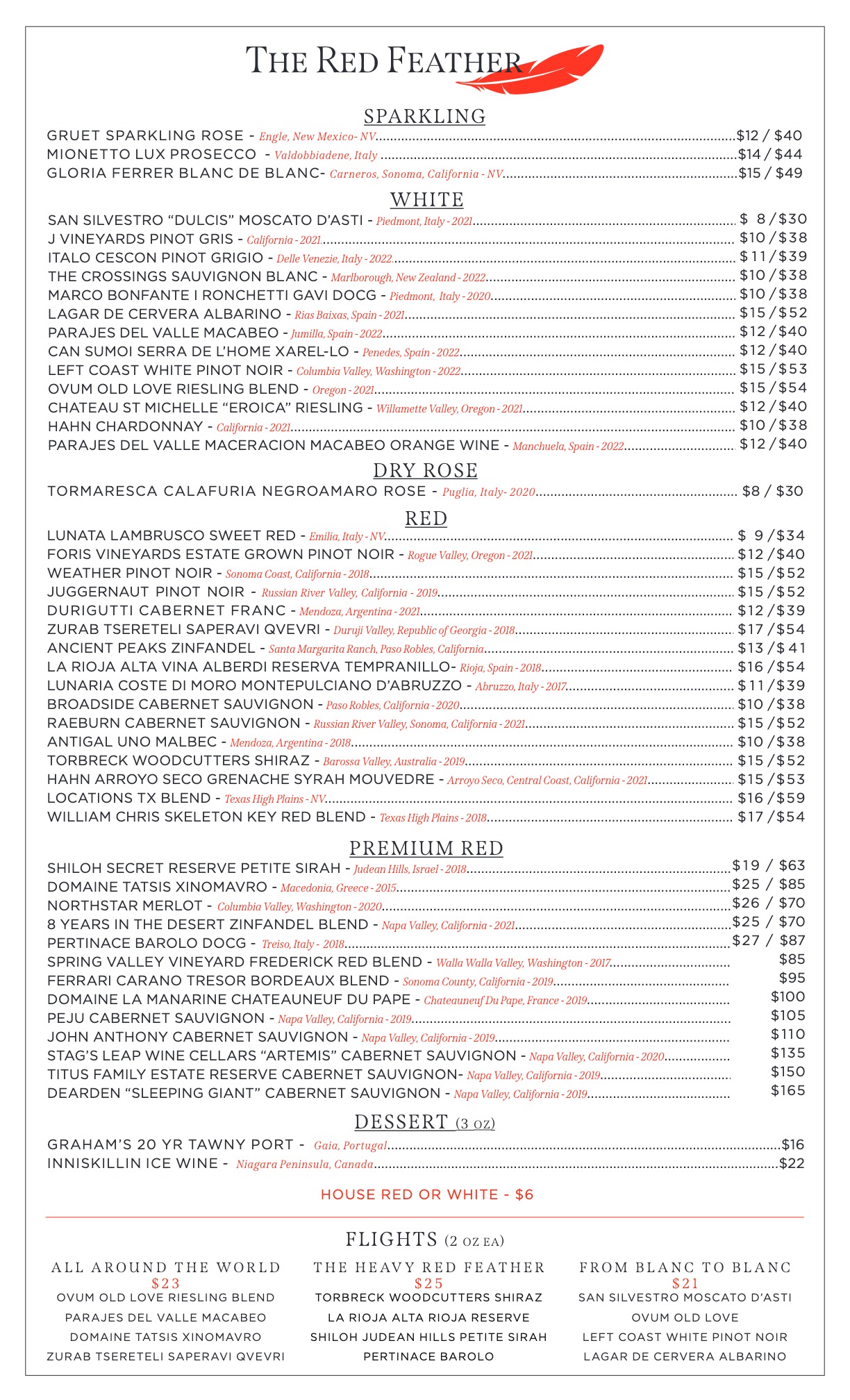 Menu – The Red Feather