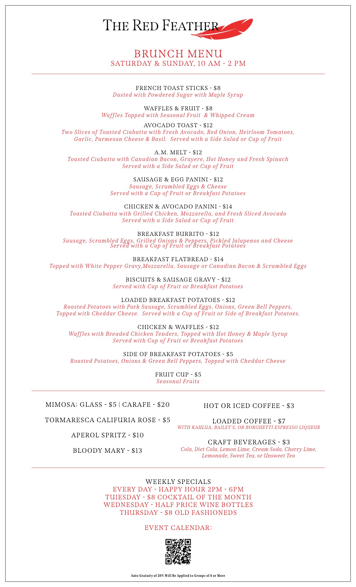 Menu – The Red Feather