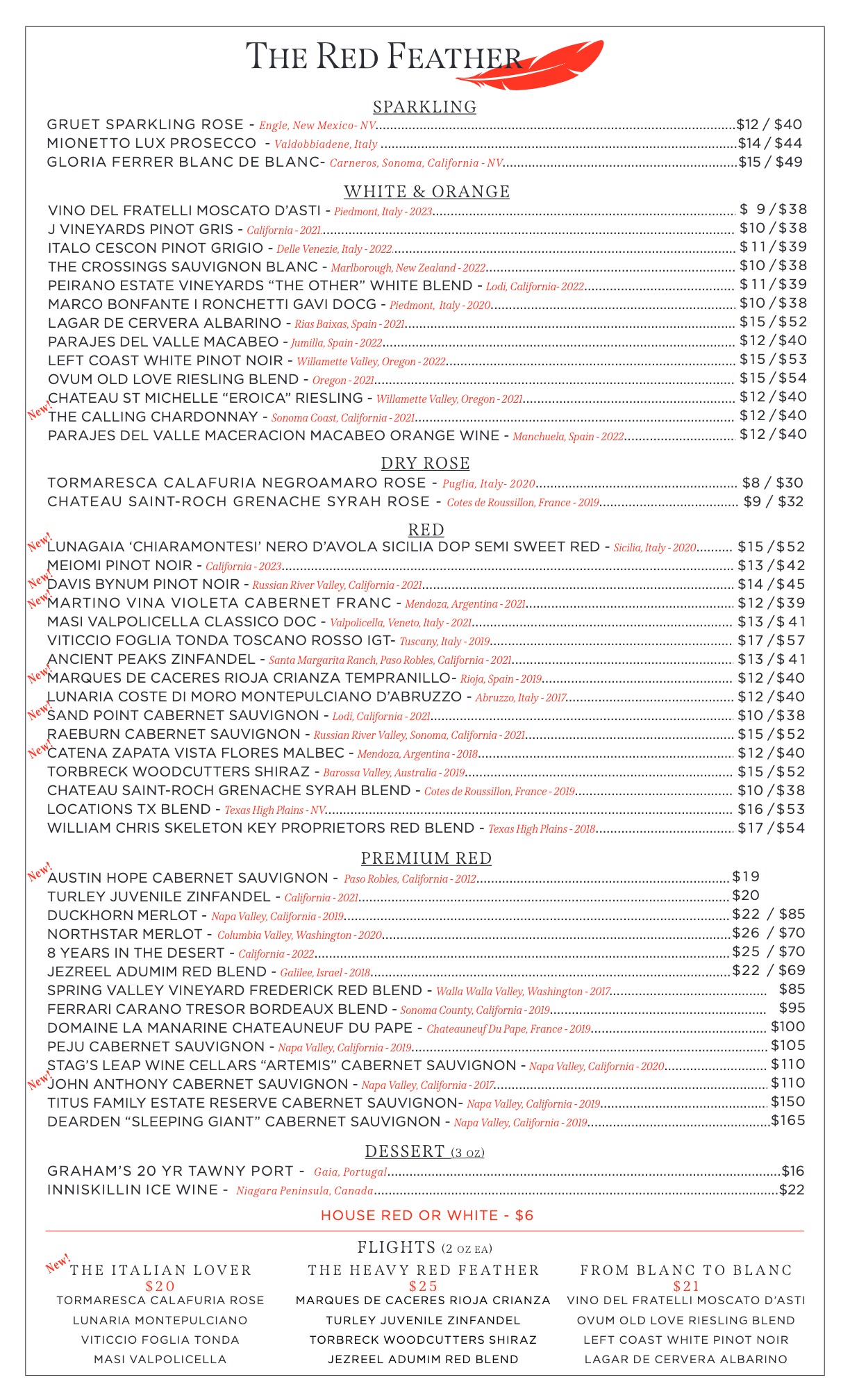 Menu – The Red Feather