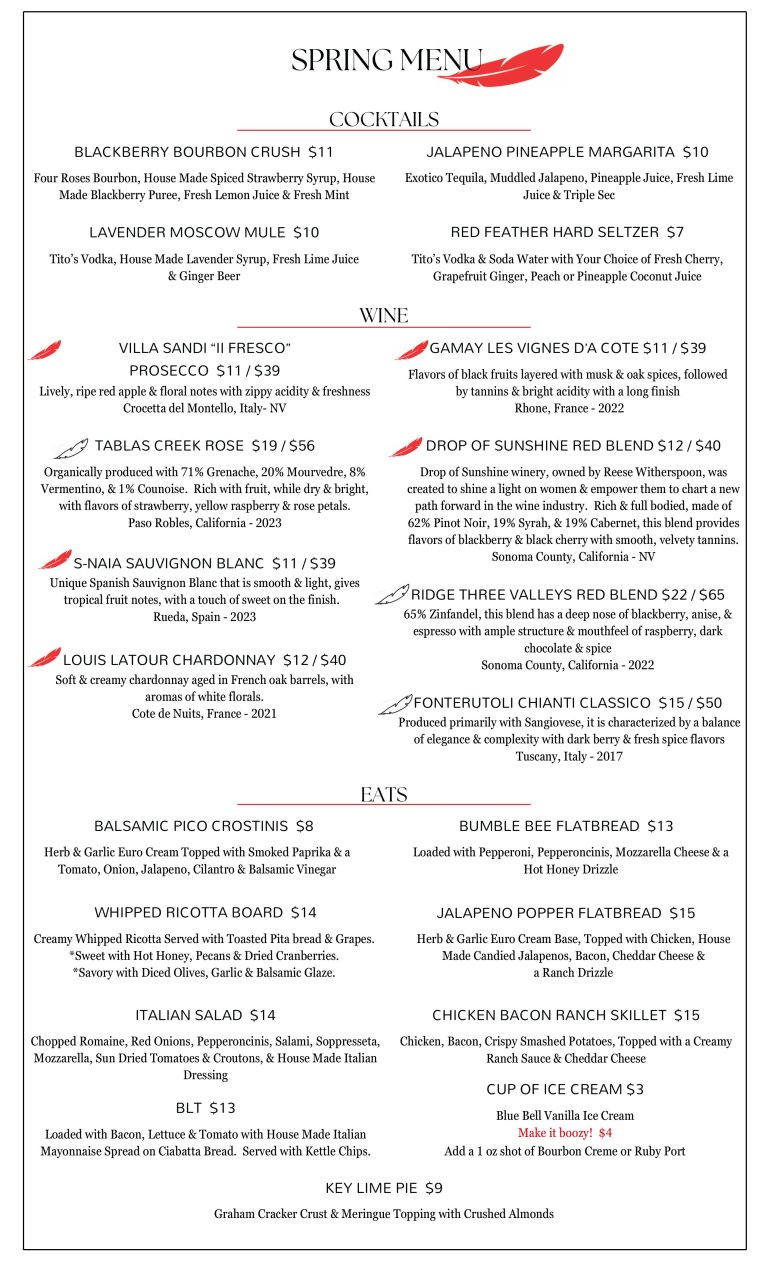 Menu – The Red Feather