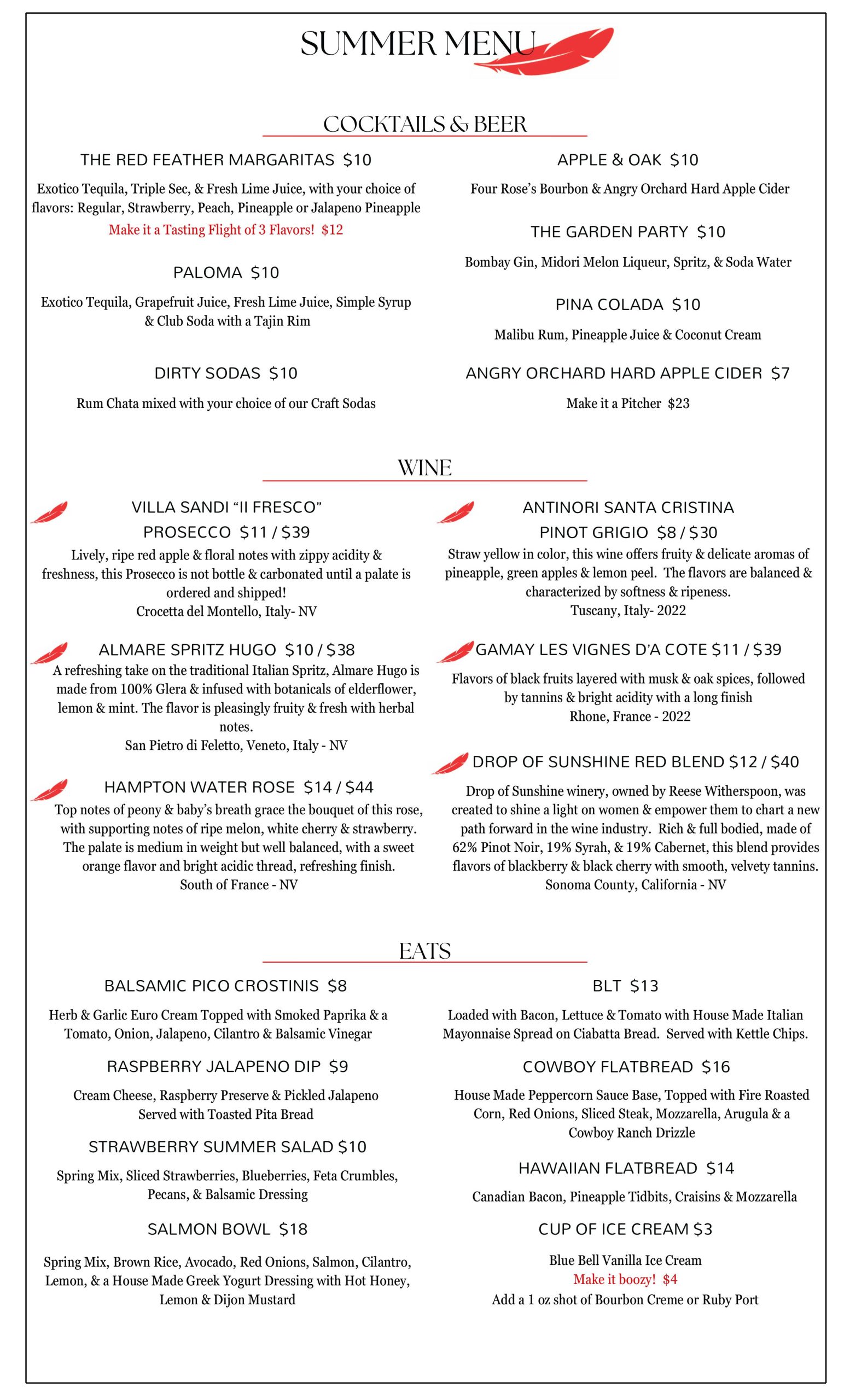 Menu – The Red Feather