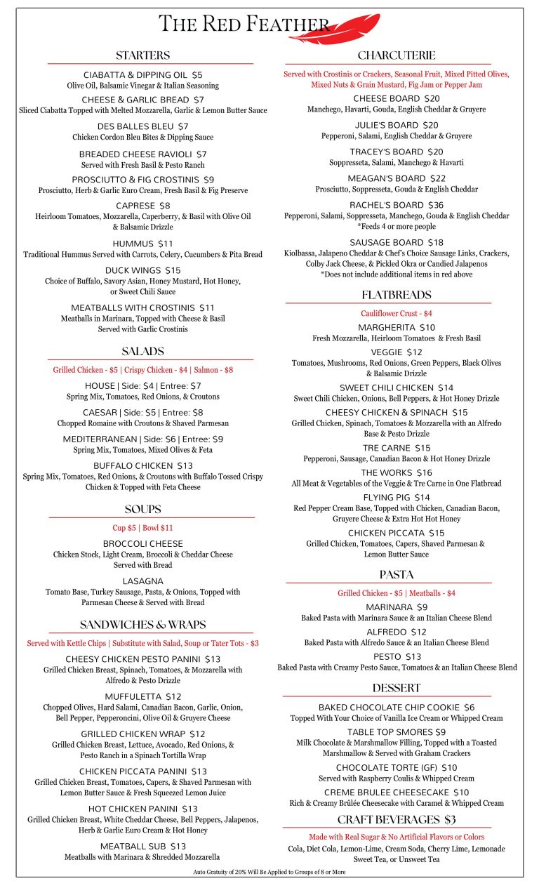 Menu – The Red Feather