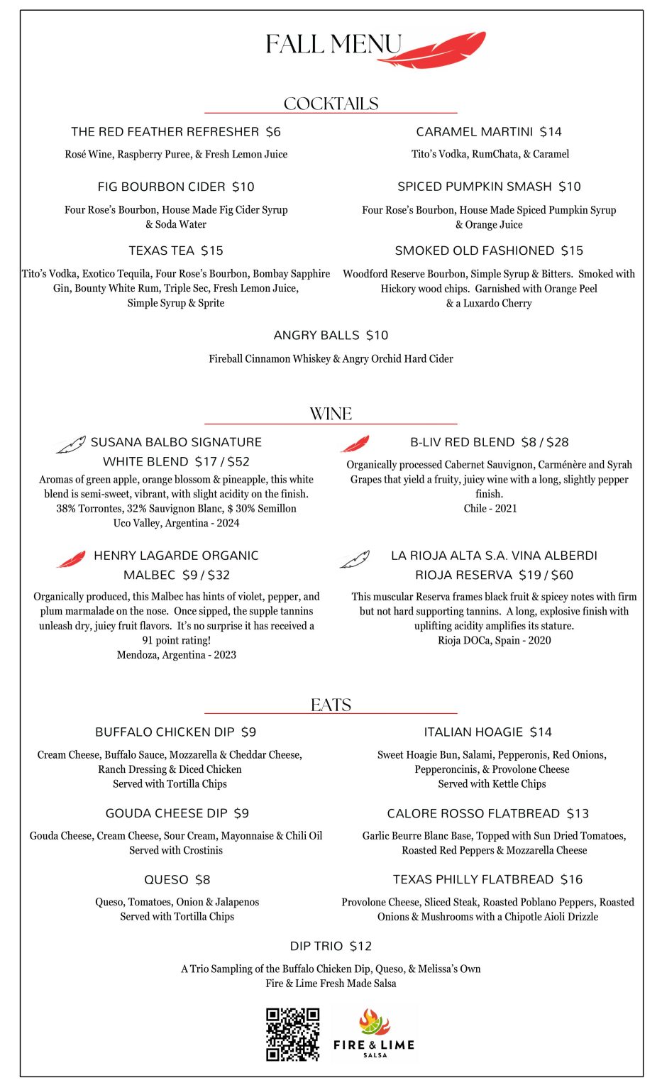 Menu – The Red Feather