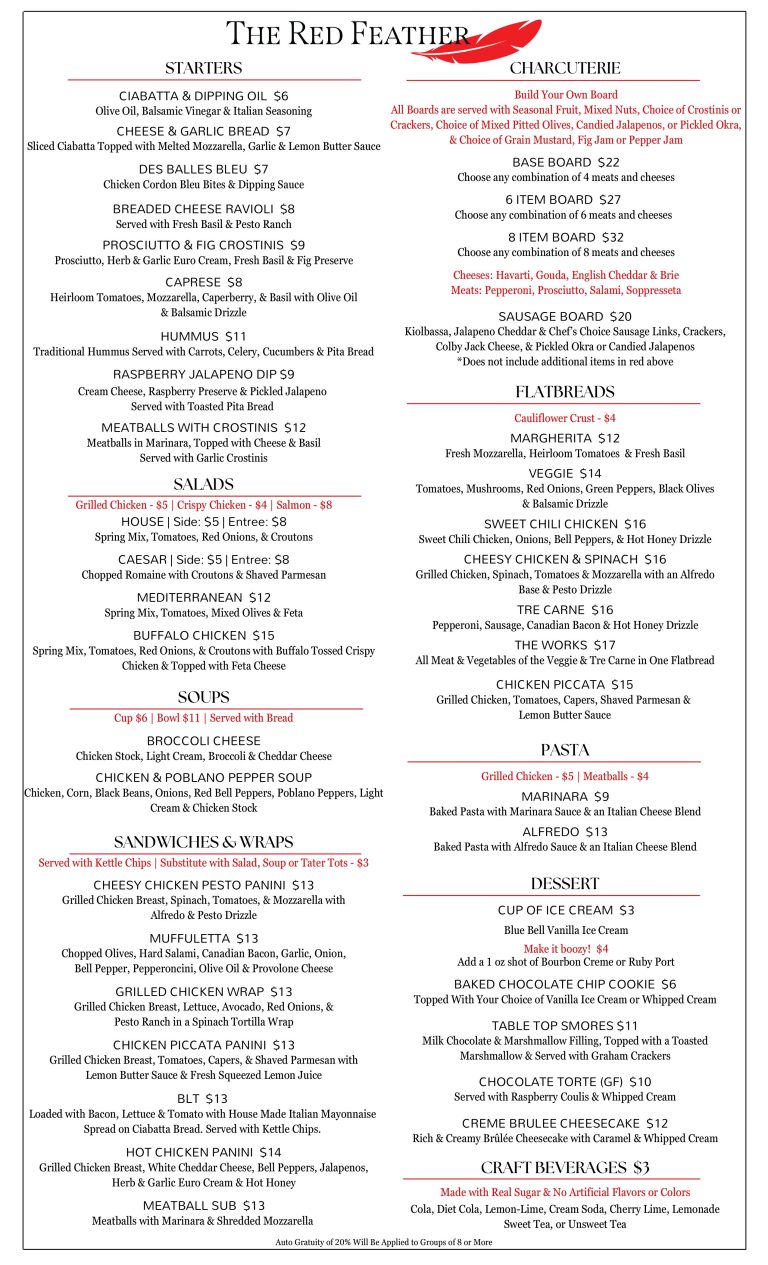 Menu – The Red Feather